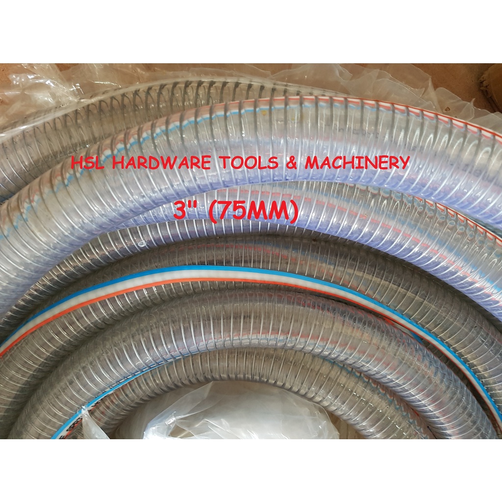 1 METER WIRED SPRING HOSE CLEAR PVC TUBE PIPE EMBEDDED WIRE ...