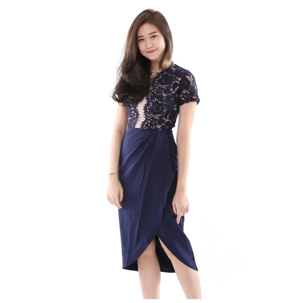 GIRL DRESS LACE TULIP DRESS WITH SLEEVES ( DARK BLUE ) | Shopee Malaysia