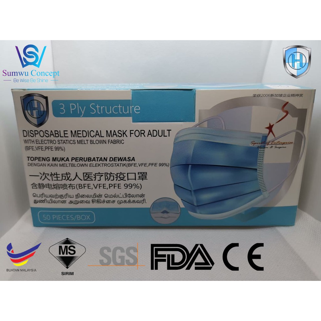 HEALTHGATE Medical Surgical Mask 3PLY(Adult Size) BFE/VFE/PFE 99% TOP ...