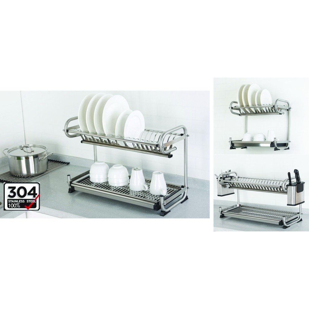 High Quality SUS304 Stainless Steel 2 Tier Kitchen Dish Rack | Shopee ...