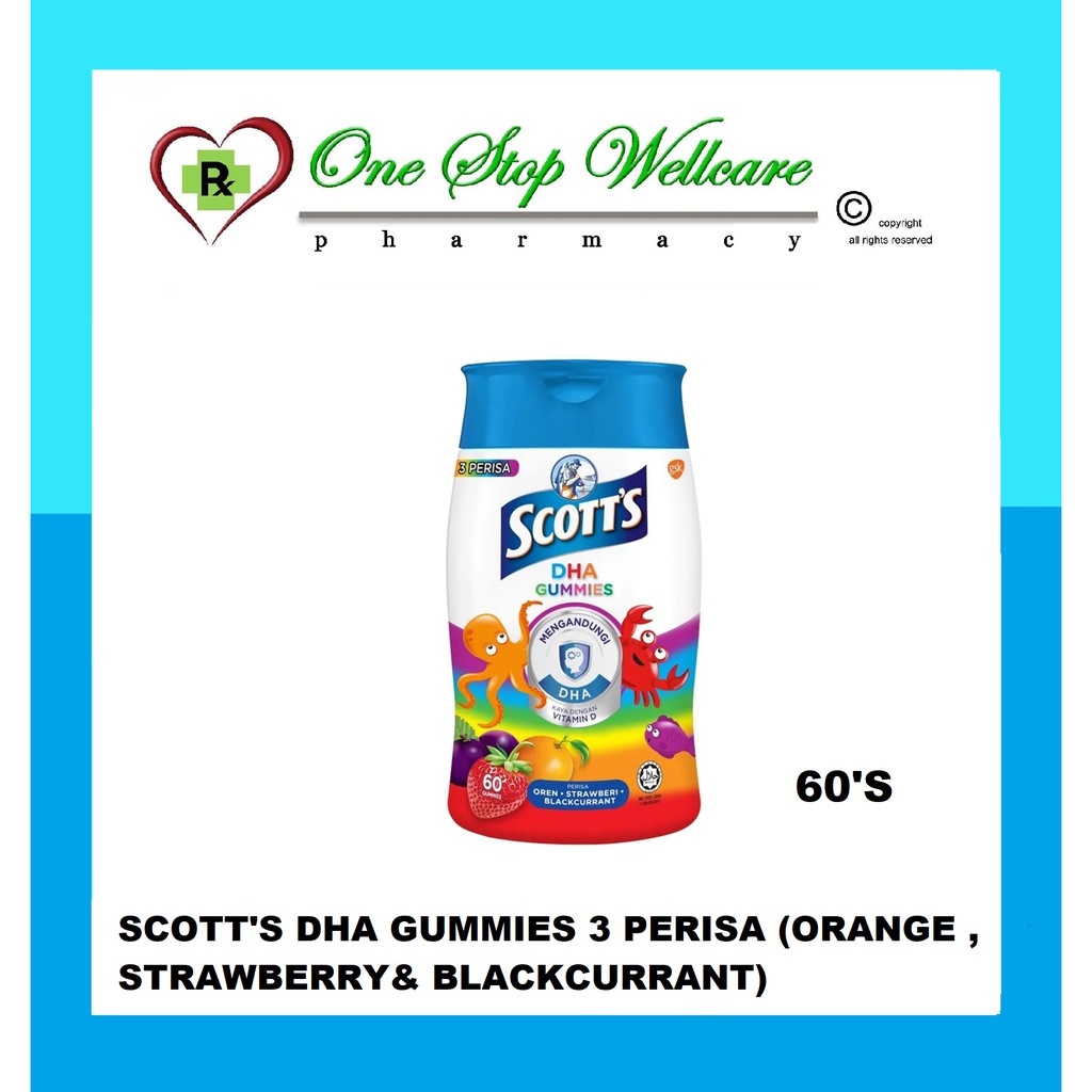 SCOTT'S DHA GUMMIES 3 FLAVOUR (ORANGE, STRAWBERRY & BLACKCURRANT) 60'S ...