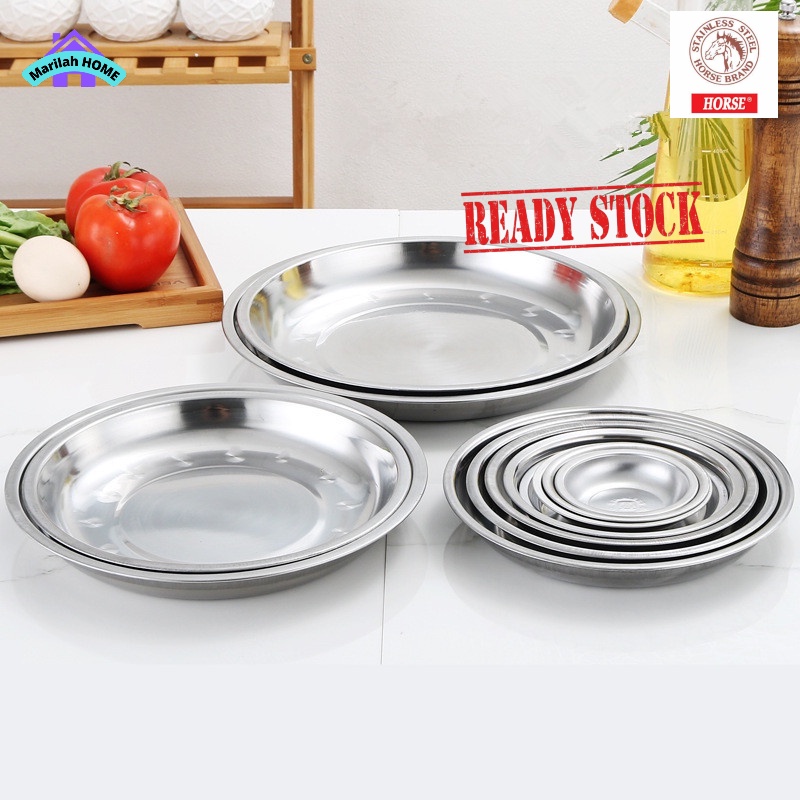 🐴Horse Stainless Steel 9cm to 28cm Dish Plate/Sauce Dish/ Pinggan Makan ...