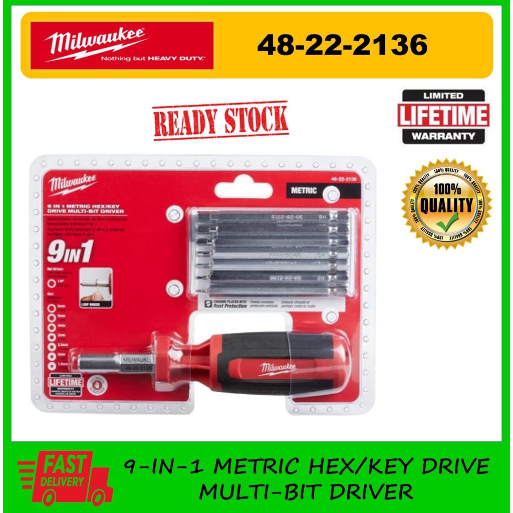 MILWAUKEE 9-IN-1 METRIC HEX/KEY DRIVE MULTI-BIT DRIVER 48-22-2136 ...