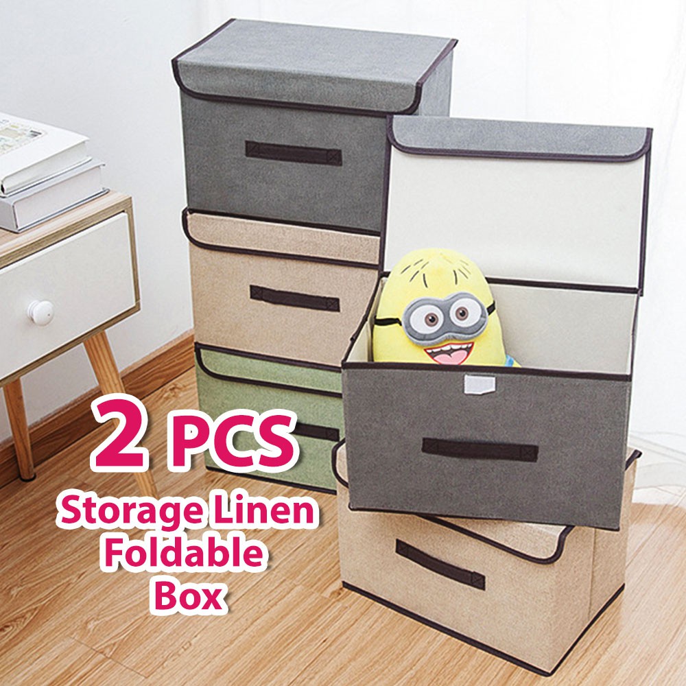 WHOLESALE | 2 PCS Korean Foldable Cloth Storage Box Linen Fabric ...