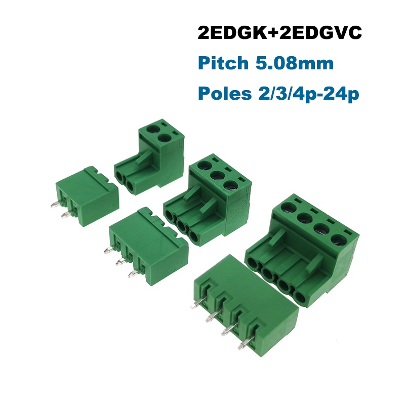 10/5Sets Pitch 5.08mm Plug-in PCB Screw Terminal Blocks Connector 2EDGK/VC/RC/V/R Male Female 2 ...