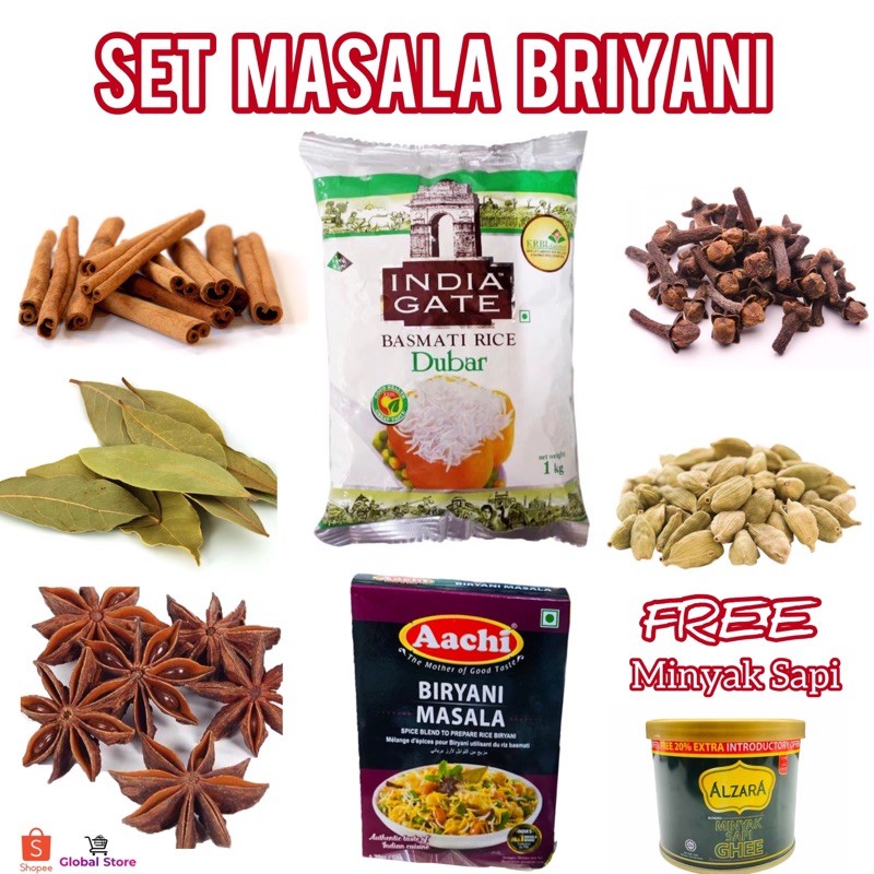 FULL SET REMPAH MASALA BERIYANI/ PERCUMA MINYAK SAPI / BERAS BASMATHI ...