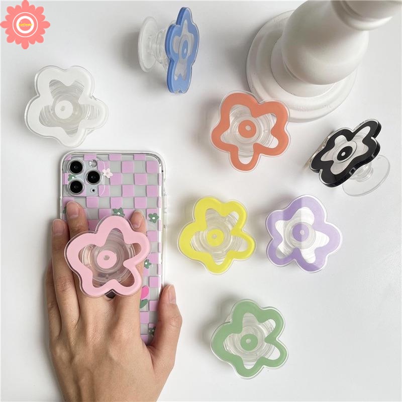 Candy Color Flower Phone Stand Holder Fashion Transparent Glossy Airbag ...