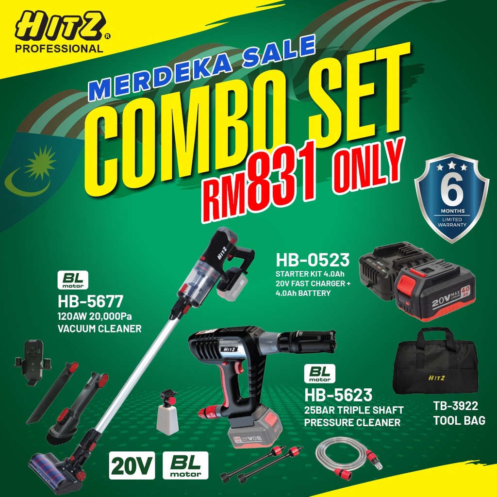 HITZ Combo Set 25 Bar Triple Shaft Cordless High Pressure Cleaner Water ...