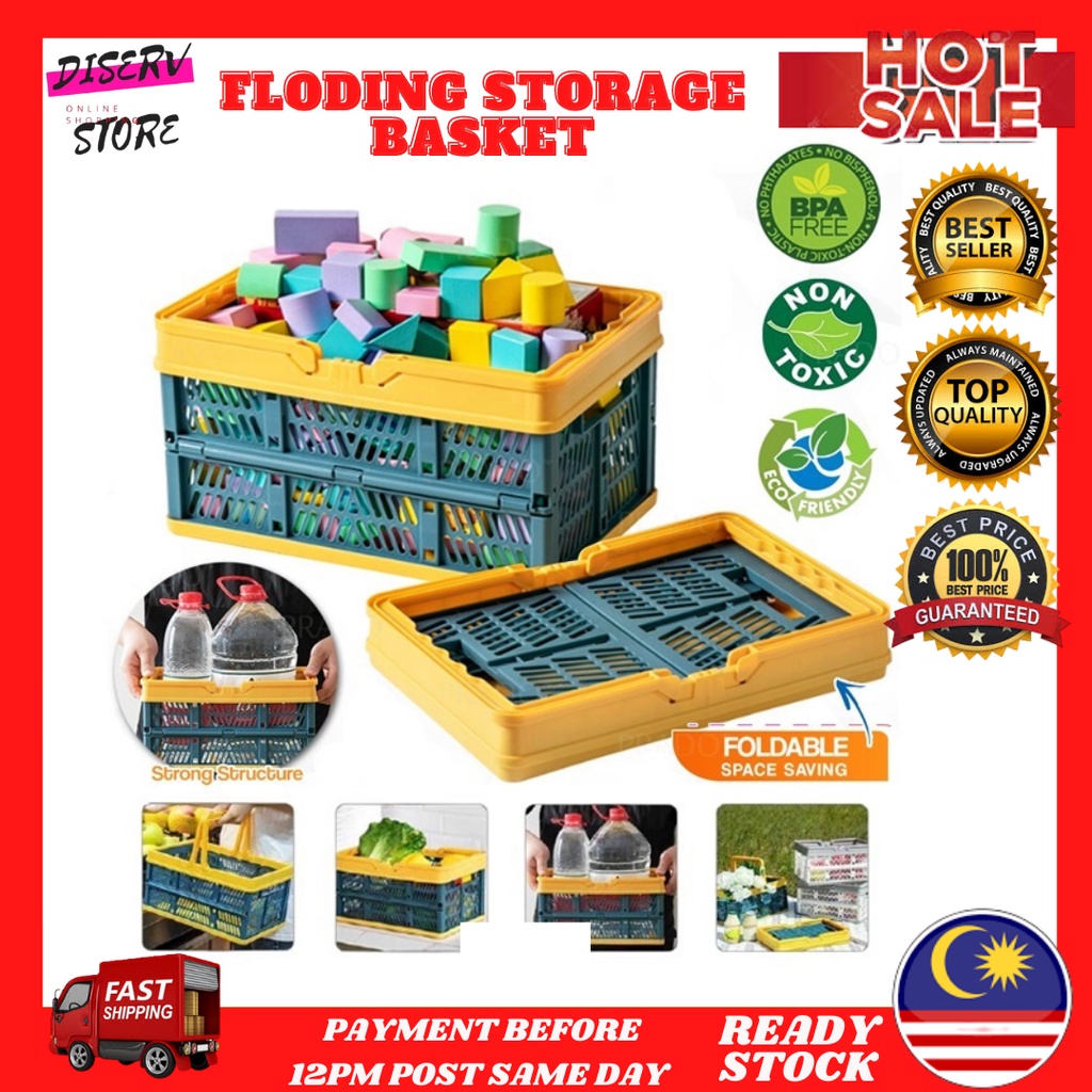 Collapsible Storage Box Basket Folding Stackable Plastic Container Home ...