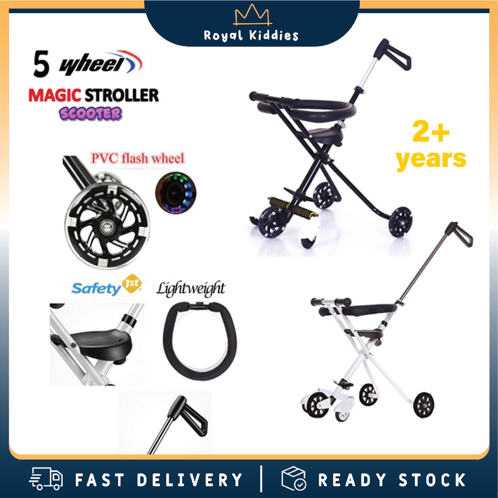 (5 Wheels) Portable Folding Tricycle Hand Push Walker Baby Magic ...