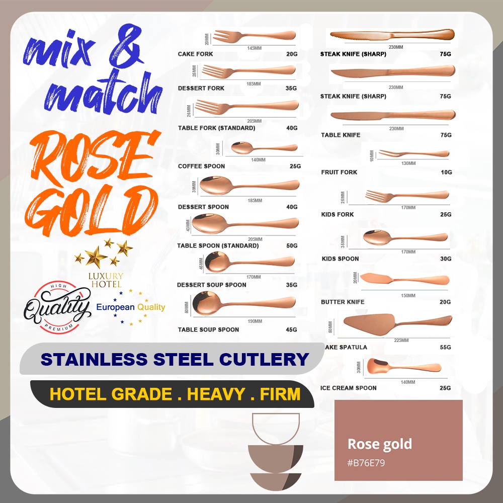 HOTEL GRADE ROSE GOLD Stainless Steel Cutlery Flatware Set Spoon Fork ...