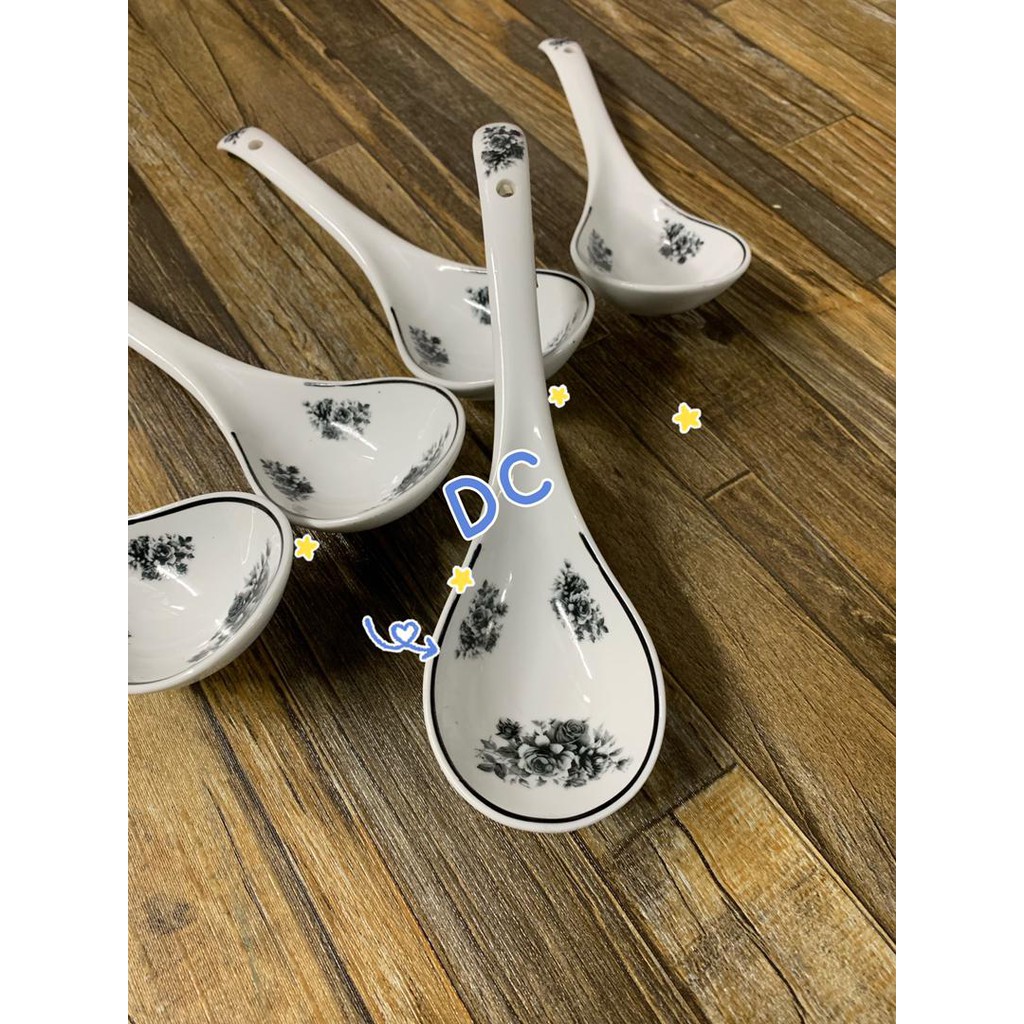Ceramic Soup Spoon / Sudu Sup (Black Rose Series) | Shopee Malaysia