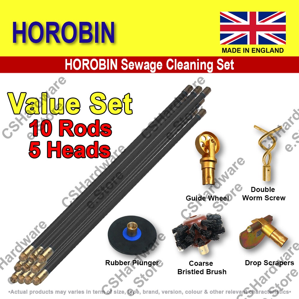HOROBIN Polypropylene Sewage Cleaning SET 10 Rods 5 Heads Rod Double ...