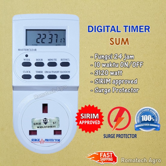 Digital Timer Socket Plug with LCD Display & Surge Protector (SIRIM APPROVED) | Shopee Malaysia