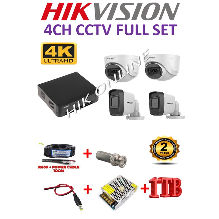 HIKVISION 4 CH 8MP FULL SET 8MP HD CCTV 4CH DVR + CAMERA + 1TB HARD ...