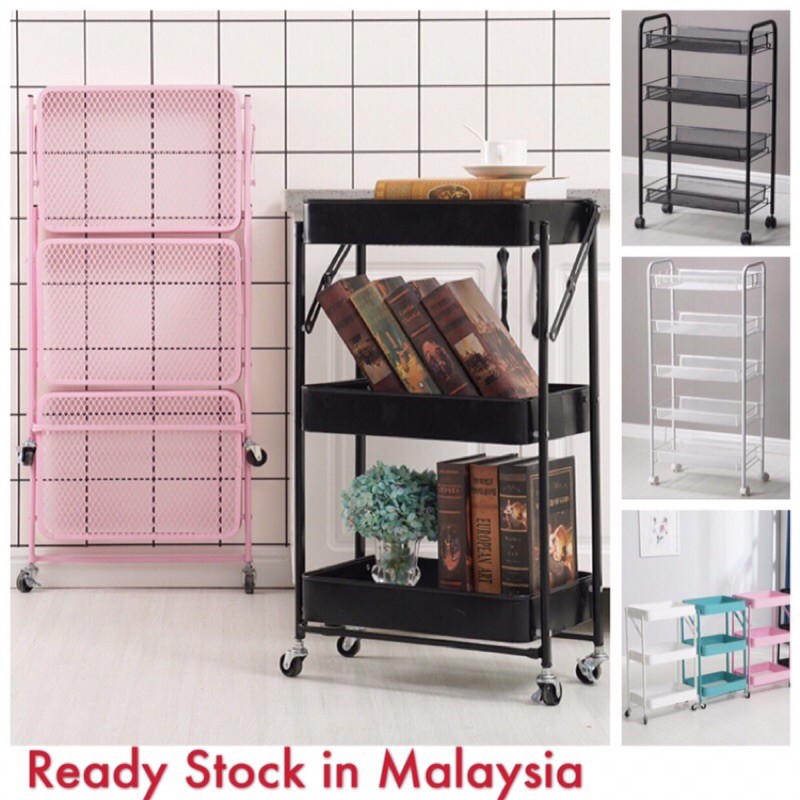 (Ready Stock) 3/4/5 Tier Multi-functional Metal Trolley Storage Rack ...