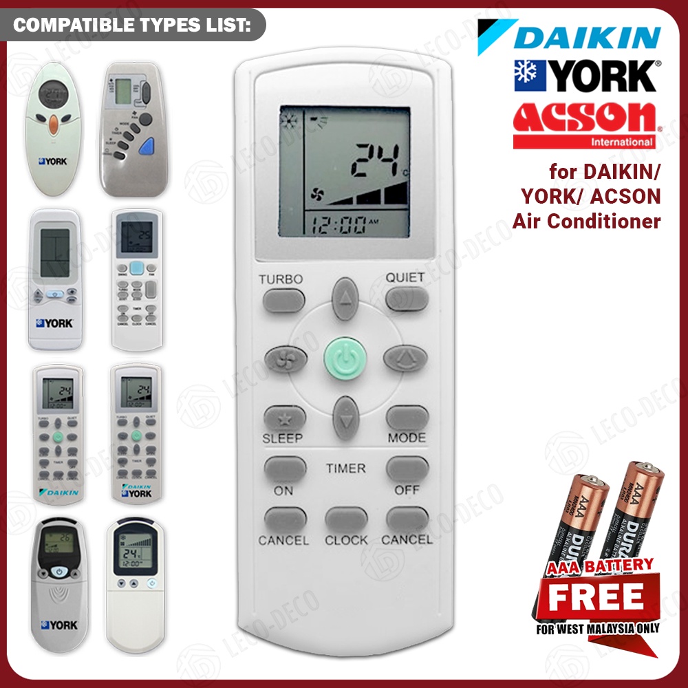 Daik!n York Acson Air Cond Aircond Conditioner D@ikin Remote Control Alat Kawalan Jauh Remot ...