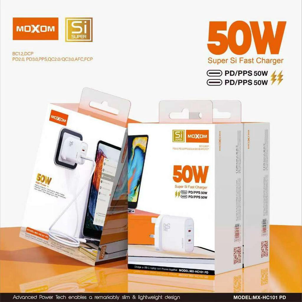 MOXOM MX-HC101 PD 50W + QC3 Dual Type-C fast charger | Shopee Malaysia