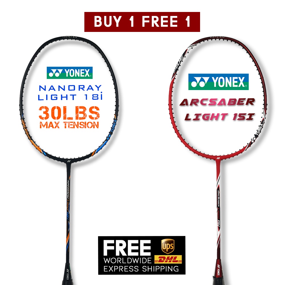 🔥Buy 1 Free 1🔥 Yonex Nanoray Light 18i + Yonex Arcsaber Light 15i Badminton Racket (UNSTRUNG) 5U ...