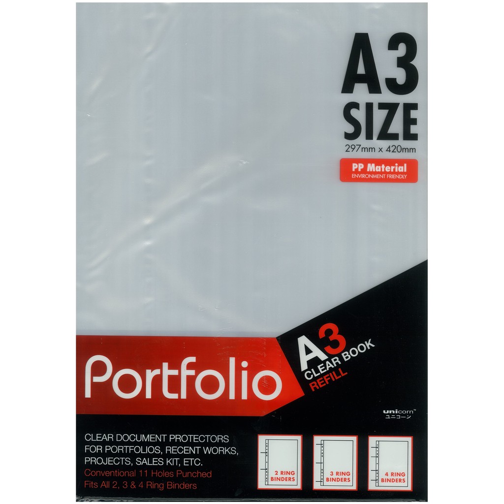 UNICORN A3 PORTFOLIO ( CLEAR DOCUMENT PROTECTOR SHEETS)REFILL | Shopee ...