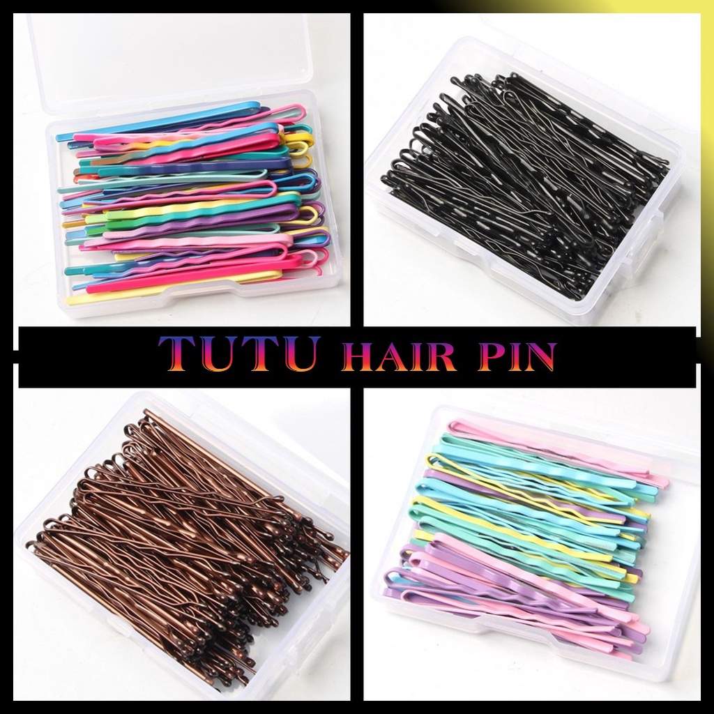 Plain Black / Colour Bobby Pin Set Black Hair Pins with Box Jepitan ...