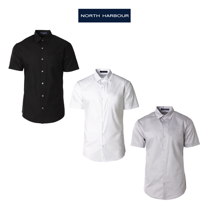 North Harbour Business Shirt Premium Oxford Short Sleeve - Black ...