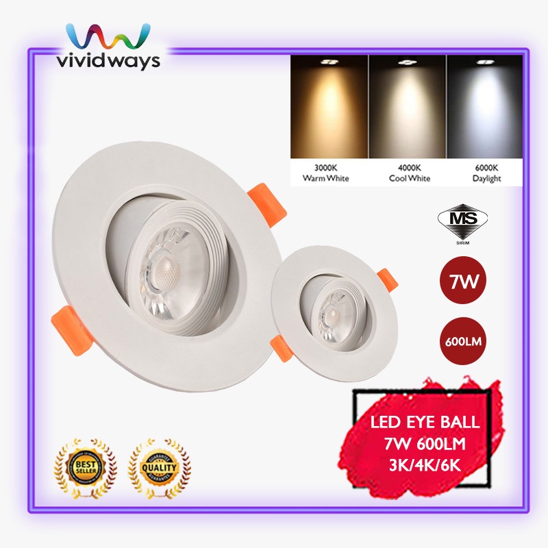 K2 VIVIDWAYS LED EYE BALL 7W 600LM TH-007 WHITE BLACK 3K 4K 6K SIRIM ...