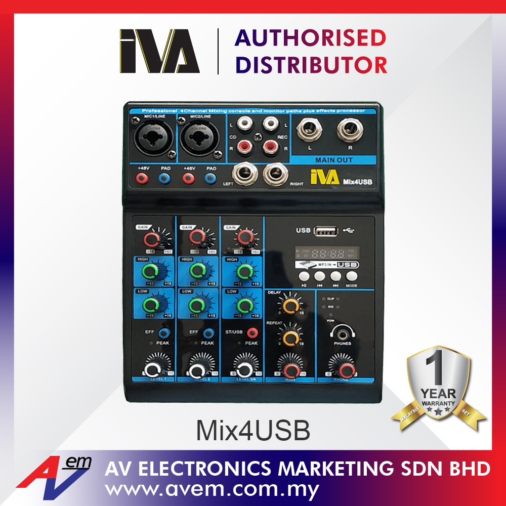 IVA Mix4USB 4-Channel Mini Mixer with USB Audio Interface & FX | Shopee ...