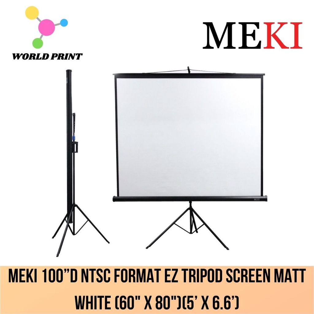 MEKI 100”D NTSC Format EZ Tripod Screen Matt White (60" x 80")(5’ x 6.6 ...