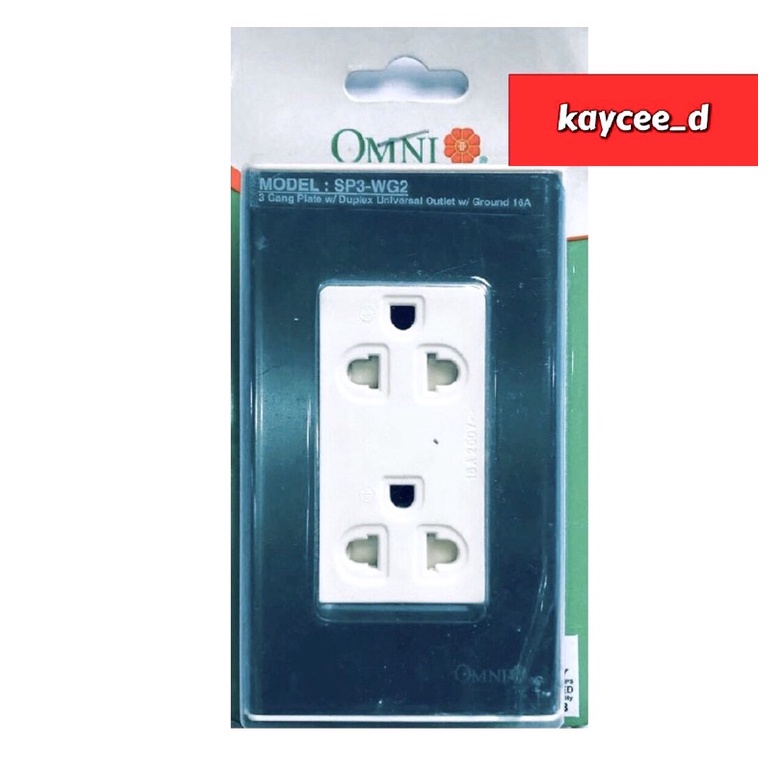 Omni 3 Gang Plate with Duplex Universal Outlet with Ground- Wide Series ...