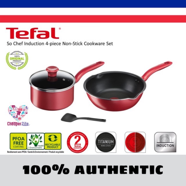 Tefal So Chef 4 piece Non Stick Cookware Set G135S4 G135S495 Induction Pan Pot Kuali Periuk ...
