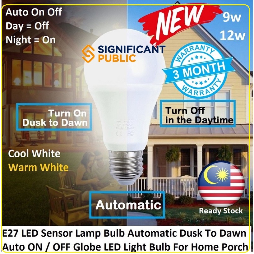 Led Sensor Lamp Automatic Bulb Dusk To Dawn E27 Auto On Off Bulb Lampu ...