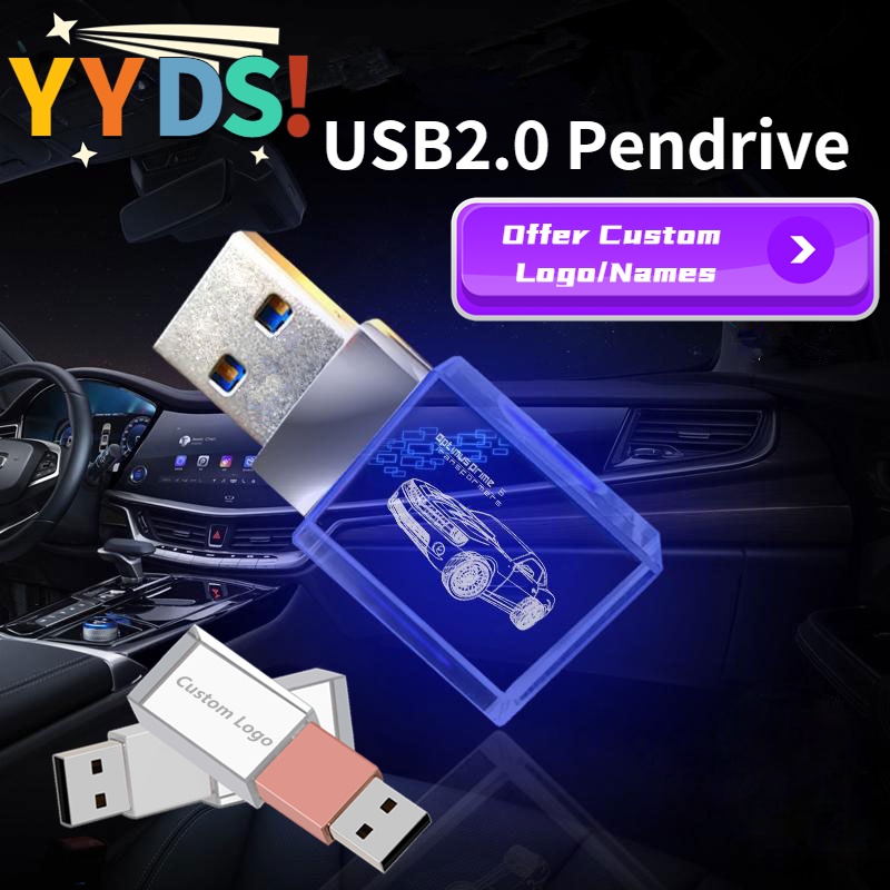 USB 2.0 Crystal Flash Drive Led Light Memory Stick Pendrive 128GB 8GB 16GB 32GB 64GB 128GB ...
