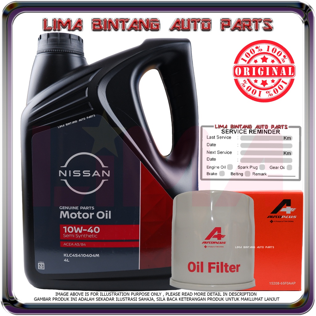 Combo! Nissan Semi Synthetic 10W40 Engine Oil 4 Liter + Oil Filter ...