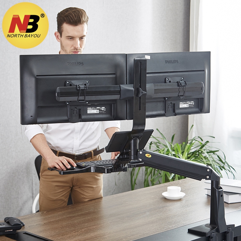 NB FC24-2A Gas Strut 19-24 inch Dual Screen Monitor Bracket Desktop Sit ...