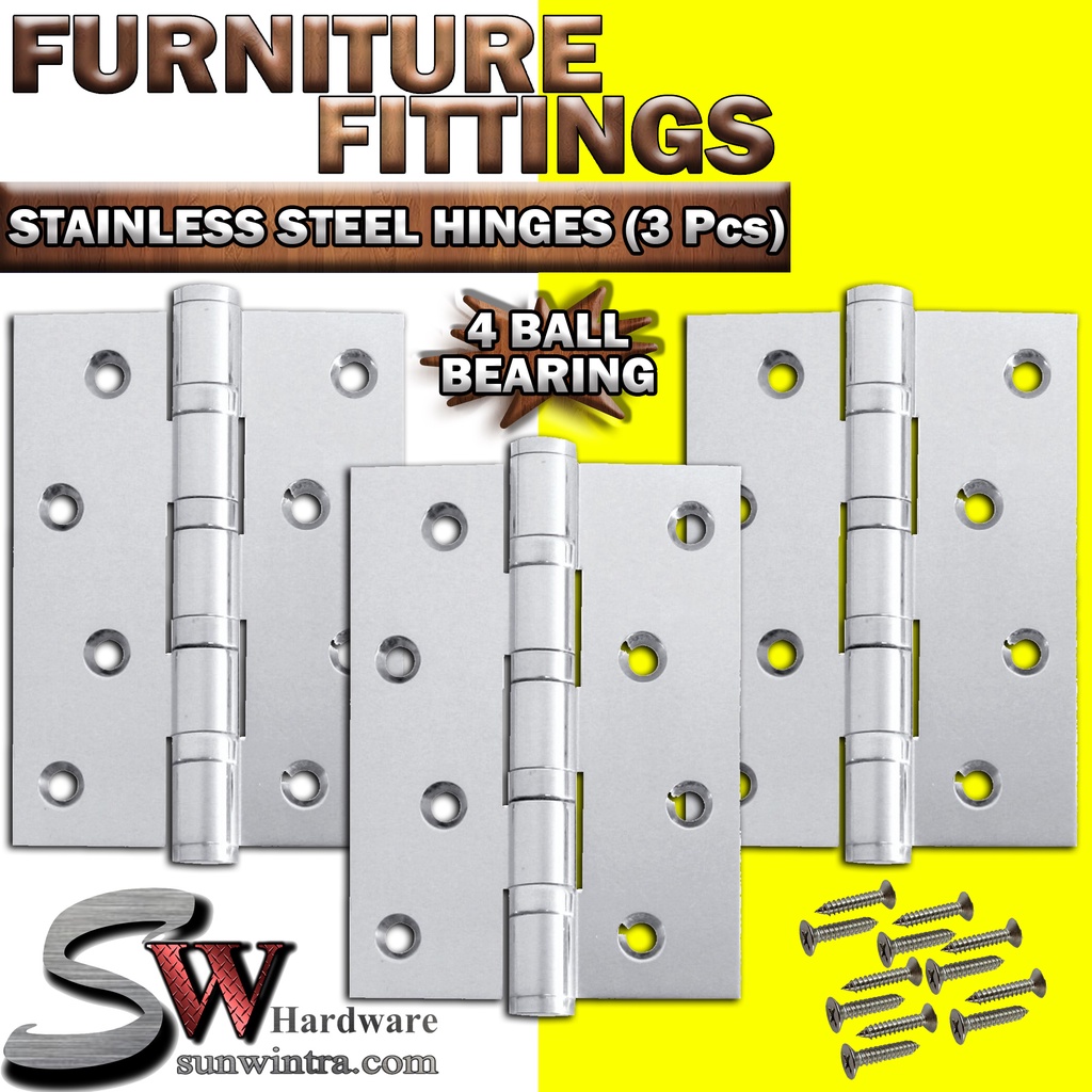 SW Hardware 3Pcs Heavy Duty 4 Ball Bearing Hinge Stainless Steel Hinge ...