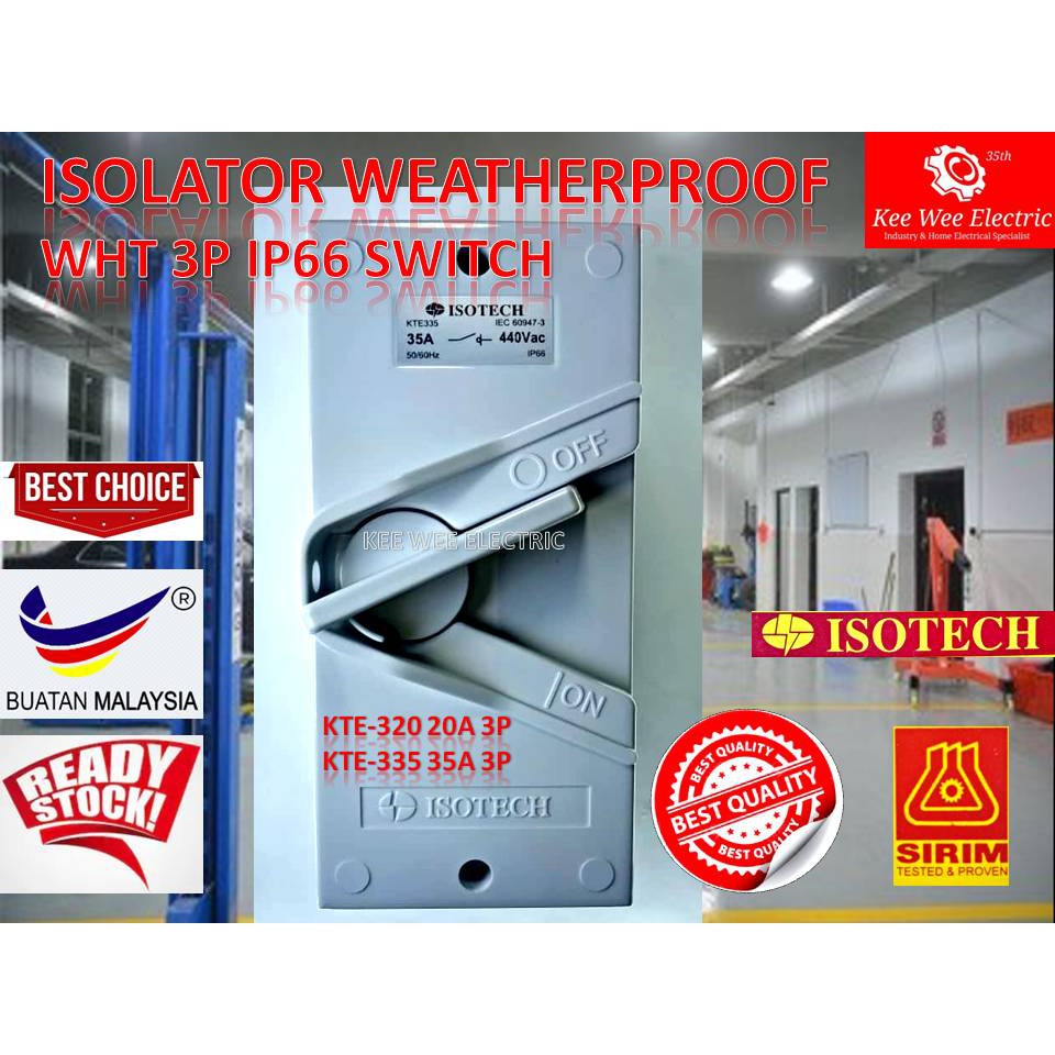ISOTECH KTE-320 20A / KTE-335 35A 3 Pole Isolator Weatherproof IP66 ...
