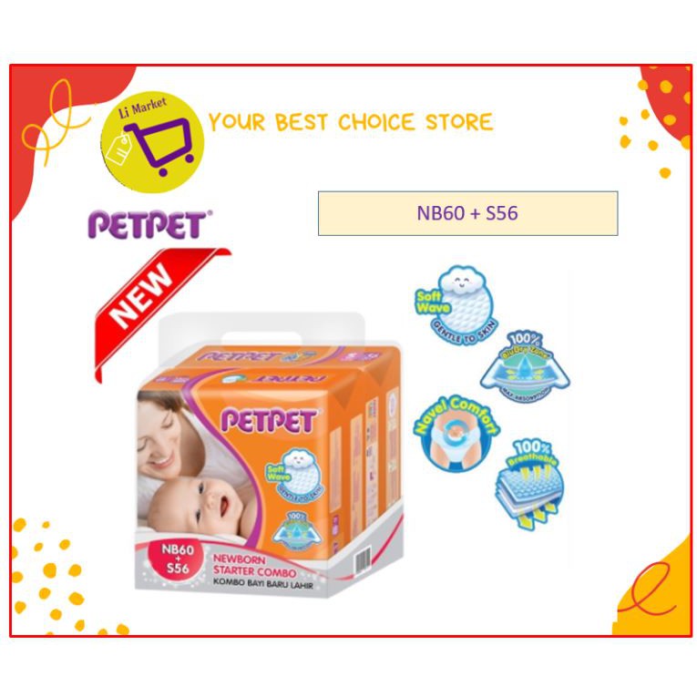PETPET Tape Diaper Jumbo Packs NB60/S56 (2packs) | Shopee Malaysia