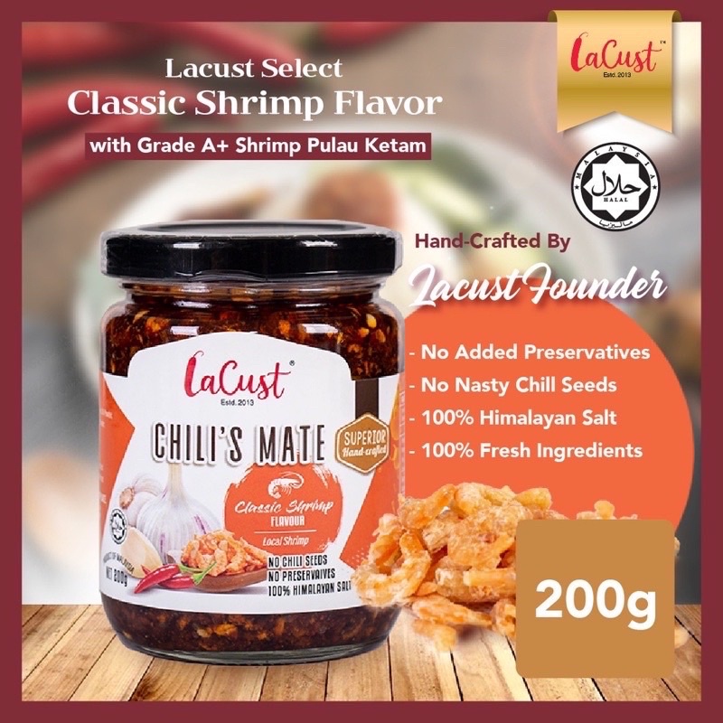 La Cust Chili Mate Sambal 无辣椒籽香脆辣椒酱 Shrimp Flavor + Shrimp Pulau Ketam ...