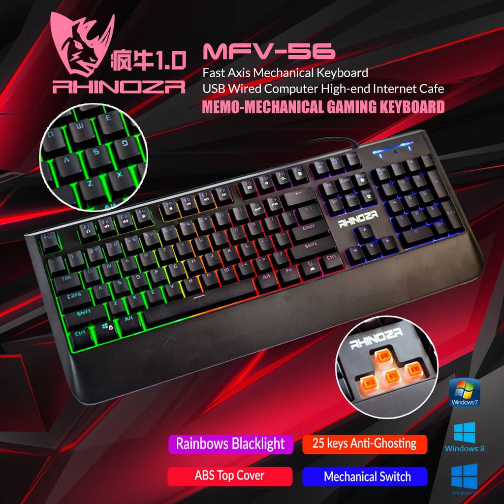 RHINOZR MFV-56 KEYBOARD 100% REAL Memo Mechanical Premium Gaming ...