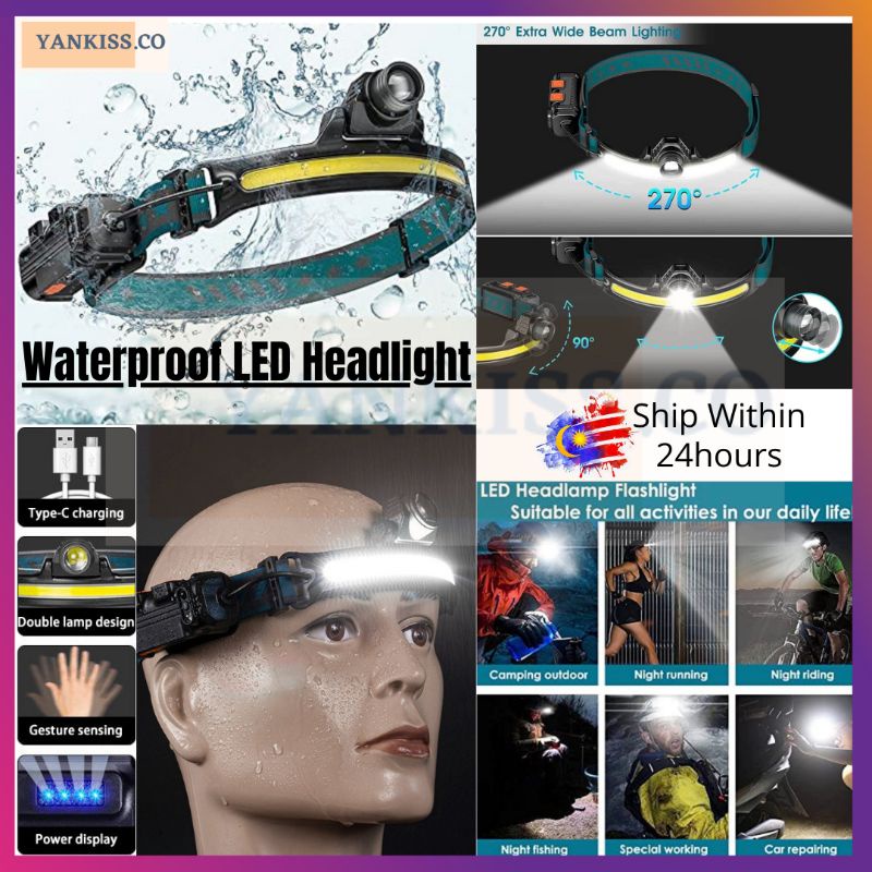 Outdoor Waterproof LED Head lamp Super Bright Headlight USB ...