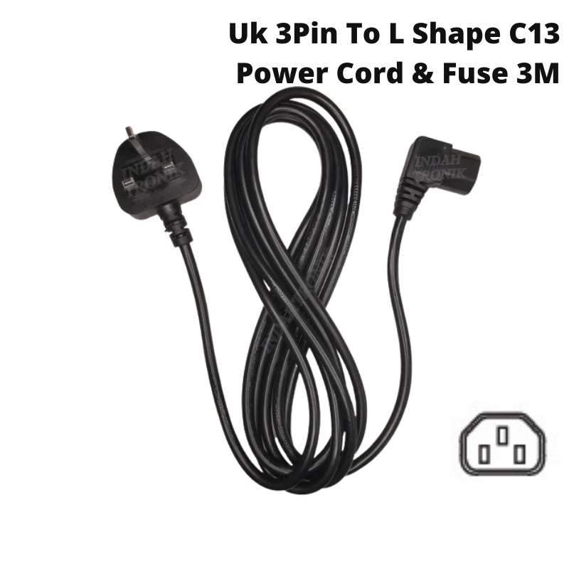 3 Meter UK 3 Pin Plug L Shape Power Cord with Fuse for Desktop PC LCD ...