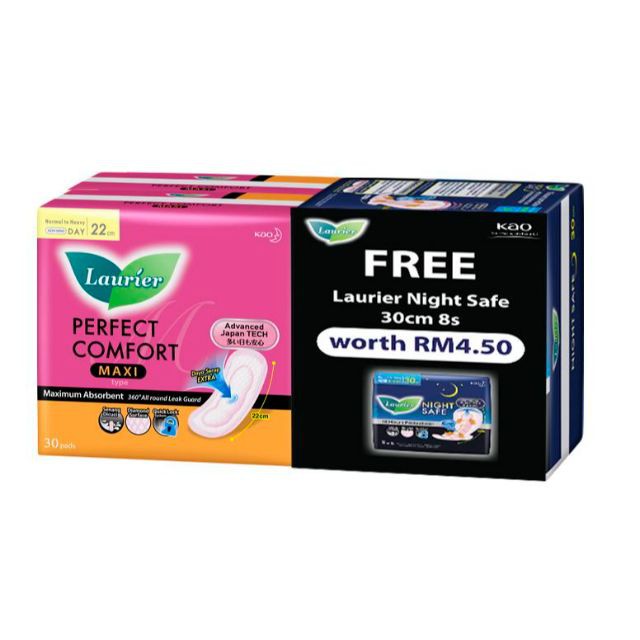 LAURIER Super Maxi Twin Pack (22cm x 30s) FOC LAURIER Night Safe Wing ...