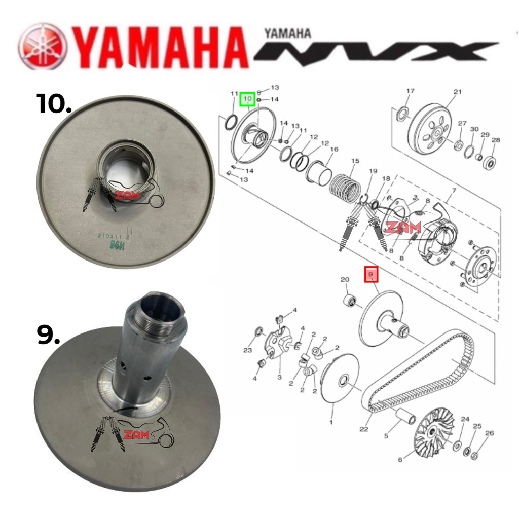 💯 ORIGINAL YAMAHA INDONESIA SECONDARY FIXED SHEAVE / SECONDARY SLIDING ...