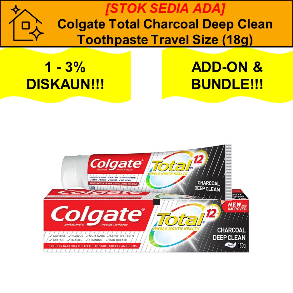 [𝗥𝗘𝗔𝗗𝗬 𝗦𝗧𝗢𝗖𝗞] Colgate Total Charcoal Deep Clean Toothpaste Travel Size ...