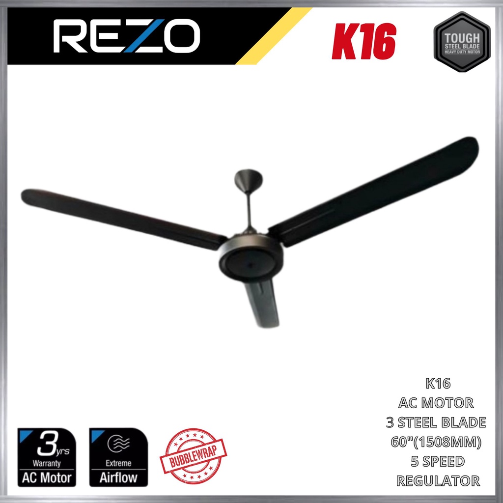 Original REZO 60" Heavy Duty AC Motor K16 Ceiling Fan With Regulator (3 Years Motor Warranty ...