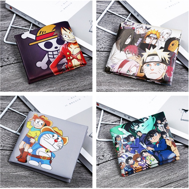 Anime Luffy Naruto Conan Korean Style Men's Short Wallet Zipper Middle ...
