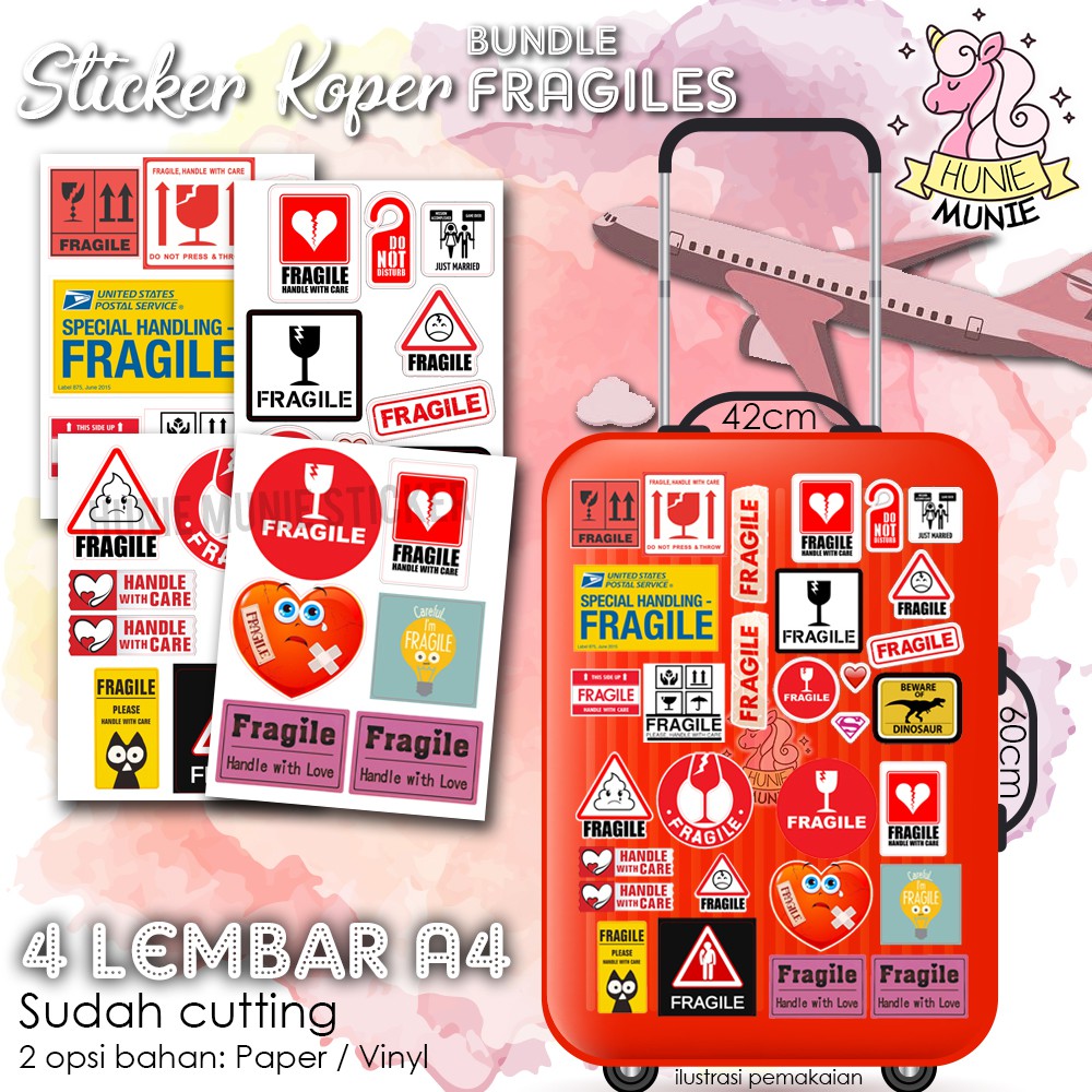 Suitcase Sticker - Fragile BUNDLE - 4 Sheets A4 Stickers | Shopee Malaysia