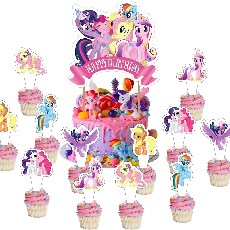 24pcs/set My Pony Horse Friend Theme Birthday Cake Decorating Cupcake ...
