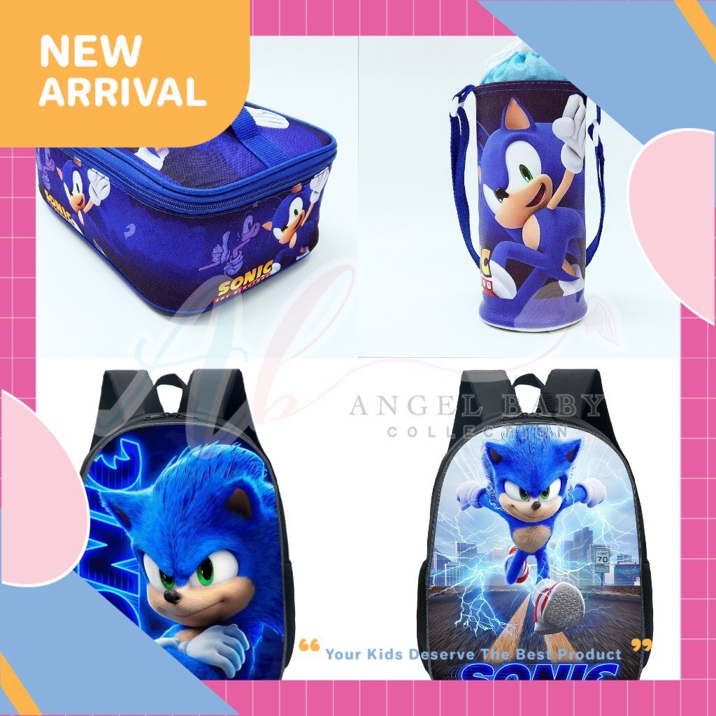 Angel Baby Kids Cartoon Sonic Backpack Lunch Bag Bottle Bag Budak Beg ...